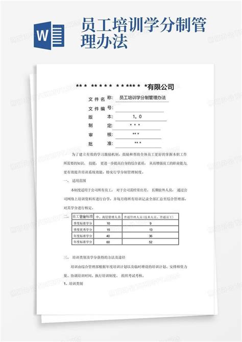 员工培训学分制管理办法Word模板下载 编号lnbkvgak 熊猫办公