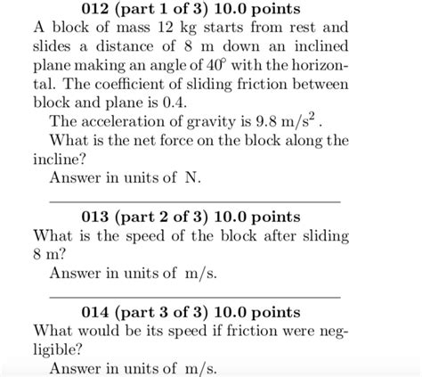 solved 012 part 1 of 3 10 0 points a block of mass 12 kg