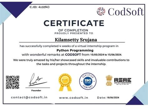 srujana killamsetty on linkedin codsoft codsoft pythonprograming