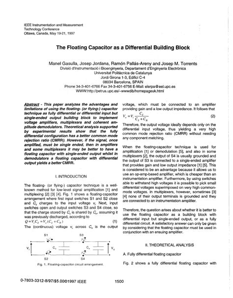 Pdf The Floating Capacitor As A Differential Building Block
