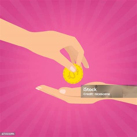 인간의 손으로 퍼 팅 돈을 동전에 대 한 손에 핑크 Sunray 배경에 기부 평면 디자인 벡터 일러스트 레이 션 개념을 돈을