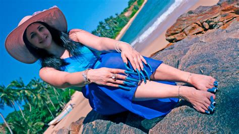 🌊 Very Long Toenails Blue French Nail Design Lora Long Nails
