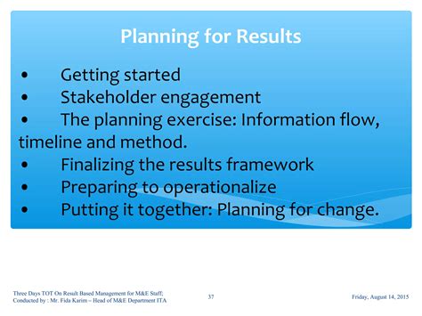 Presentation Training On Result Based Management RBM For M E Staff PPT