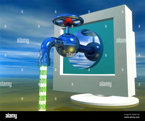 Flow Of Computer Information Conceptual Computer Illustration Of A Tap On A Computer Screen