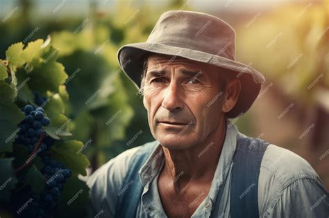 Premium Ai Image Vineyard Farmer Man Farmer Rural Winery Generate Ai