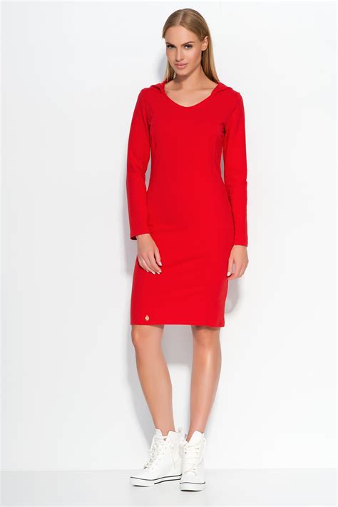 Ladies Relaxed Hooded Bodycon V Neck Long Sleeve Knee Length Fitted