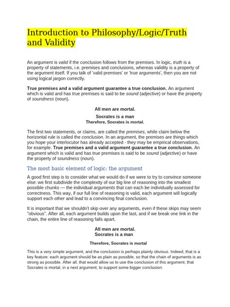 Logic Truth Arguments And Validity Notes Pdf