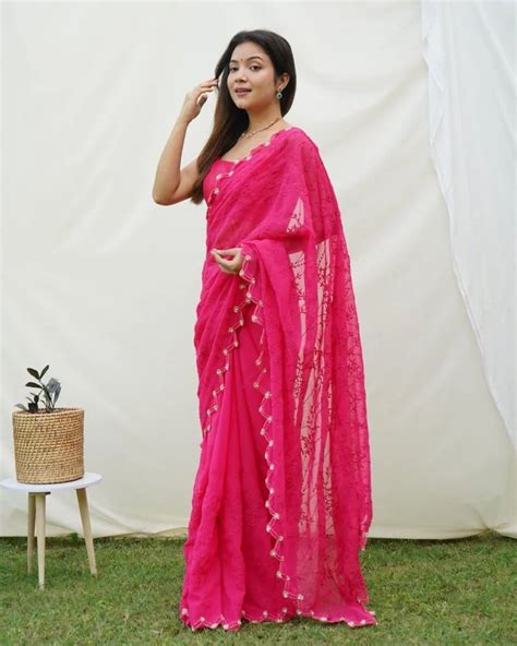3 Colour Chikankari Chikan Sarees 080 Cm 55 M Separate Blouse
