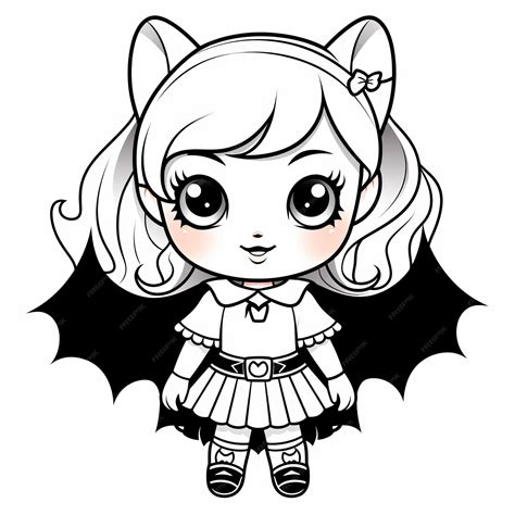 Premium Ai Image Kawaii Girl Bat A Delightful Cartoon Coloring Page