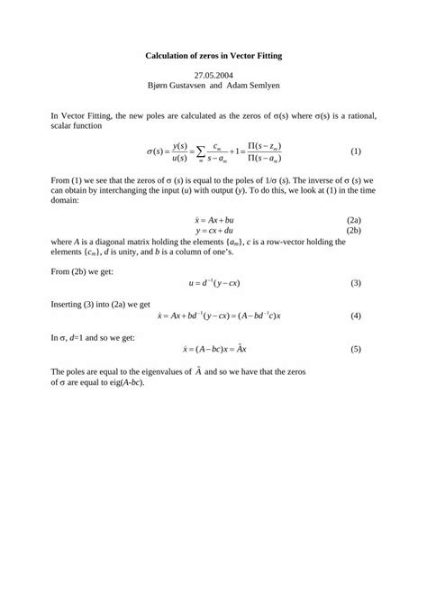 Pdf Calculation Of Zeros In Vector Fitting Dokumentips