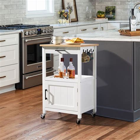 Yaheetech Rolling Kitchen Island Trolley Cart With Open Shelfside