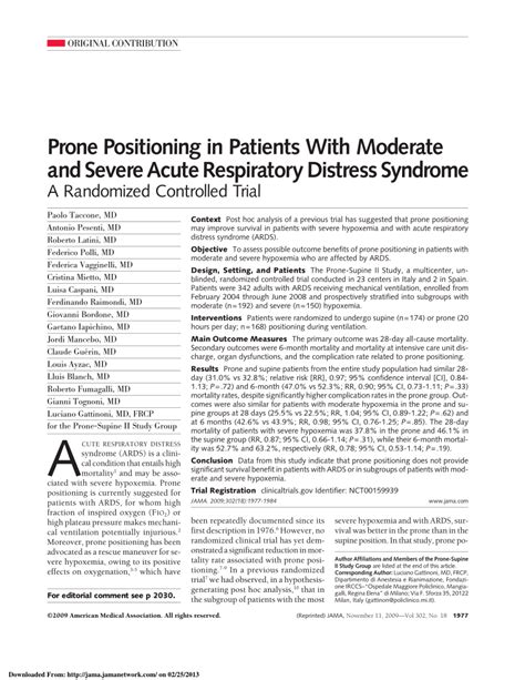 Pdf Prone Positioning In Patients With Moderate And Severe Acute