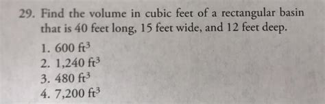 Solved Find The Volume In Cubic Feet Of A Rectangular Chegg
