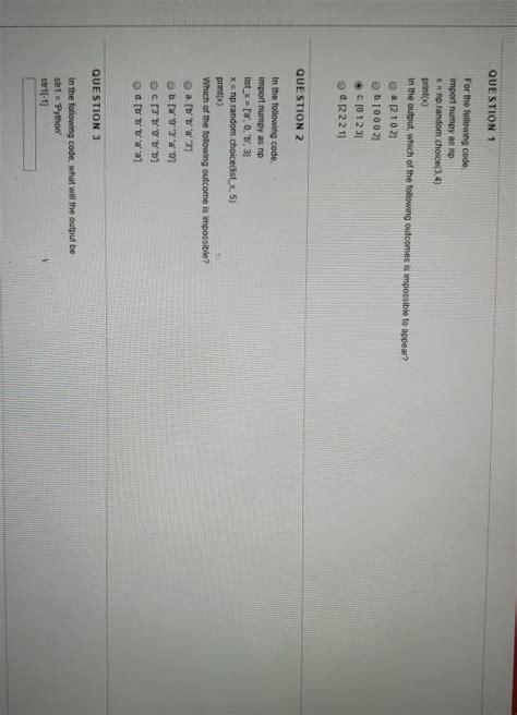 Solved Question 1 For The Following Code Import Numpy As Np