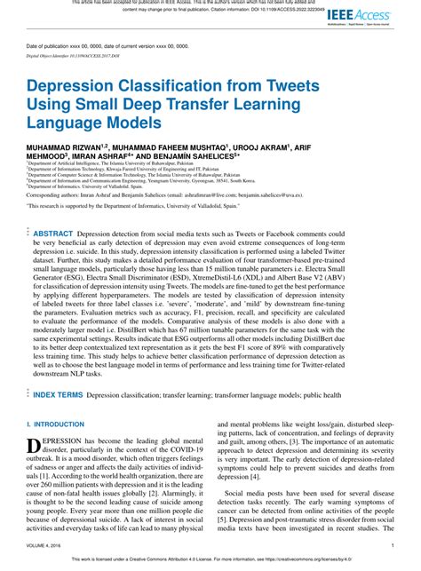 Pdf Depression Classification From Tweets Using Small Deep Transfer