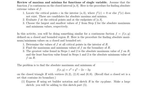 Solved Review Of Maxima And Minima For Functions Of Single Chegg