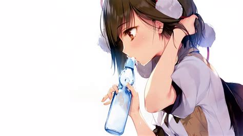 Download Anime Girl Drinking Water From Bottle Wallpaper