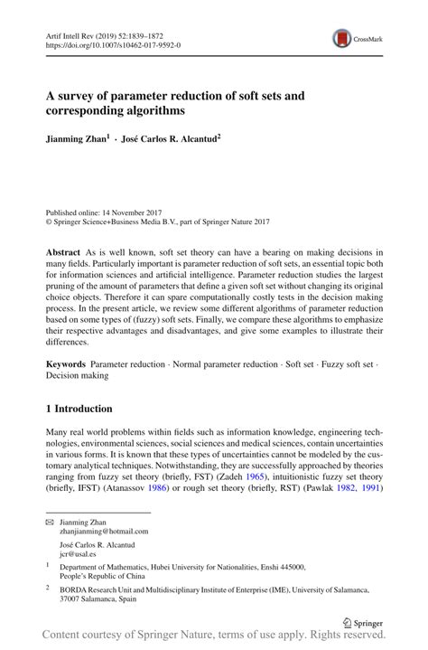 A Survey Of Parameter Reduction Of Soft Sets And Corresponding Algorithms Request Pdf