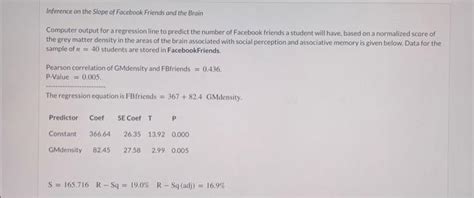 Solved Inference On The Slope Of Facebook Friends And The