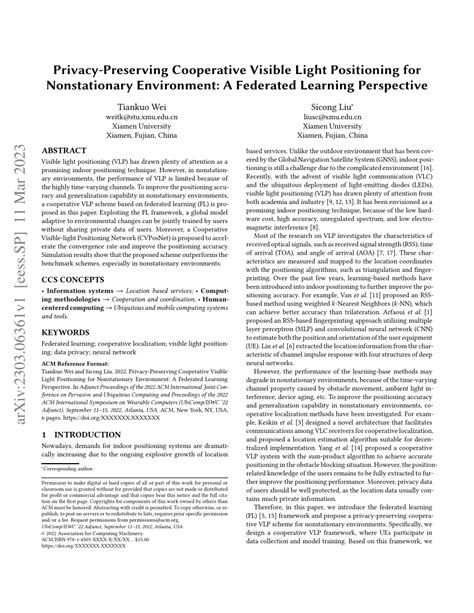 Pdf Privacy Preserving Cooperative Visible Light Positioning For Nonstationary Environment A