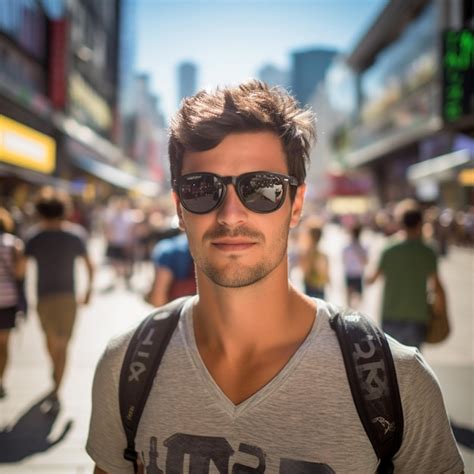 Premium Photo Handsome Man With Backpack On His Back