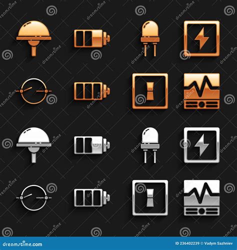 Set Battery Charge Level Indicator Lightning Bolt Electrical Measuring Instruments Light