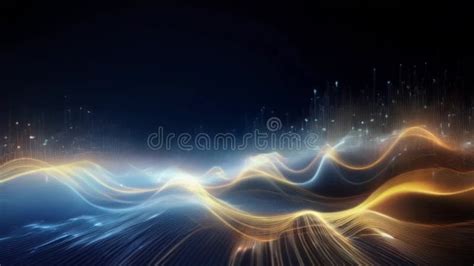 Abstract Wave With Moving Dots And Lines Cyber Technology Illustration