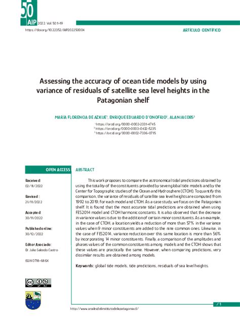 Pdf Assessing The Accuracy Of Ocean Tide Models By Using Variance Of Residuals Of Satellite