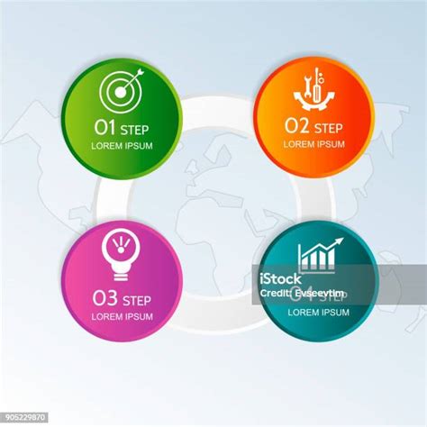 현대 벡터 일러스트 레이 션 3d 4 개의 요소 서클 원형 Infographics의 템플릿 아이콘 및 지도 포함 되어 있습니다 4 단계 다이어그램 웹 디자인 프레 젠 테이