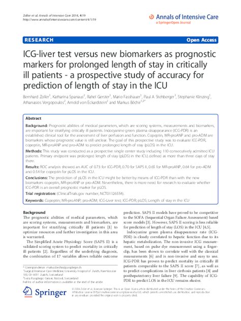 Pdf Icg Liver Test Versus New Biomarkers As Prognostic Markers For Prolonged Length Of Stay In