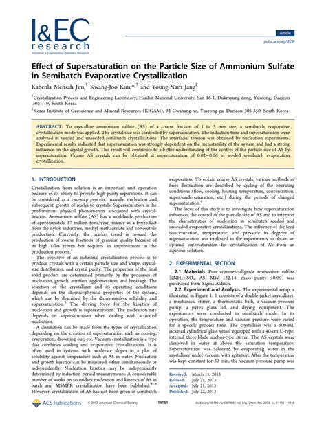 pdf effect of supersaturation on the particle size of ammonium