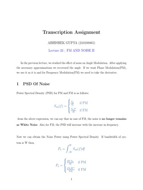 Lec32 210108065 Abhishek Gupta Pdf Frequency Modulation Signal To Noise Ratio