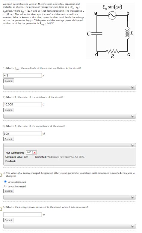 Solved A Circuit Is Constructed With An AC Generator A Chegg