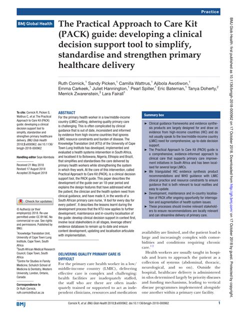 Pdf The Practical Approach To Care Kit Pack Guide Developing A Clinical Decision Support