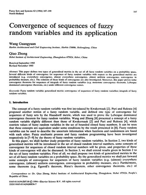 Convergence Of Sequences Of Fuzzy Pdf Random Variable Lebesgue Integration