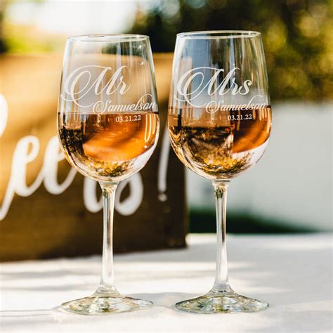 Personalized Mr And Mrs Wine Glasses His And Hers Etched Etsy