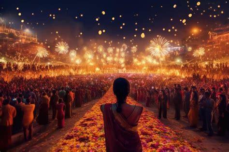 Premium Photo Long Shot Back View Of Crowd Indian People On Diwali