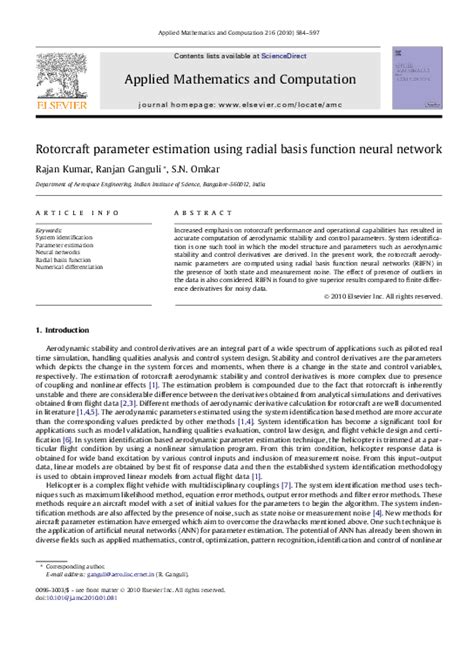 Pdf Rotorcraft Parameter Estimation Using Radial Basis Function