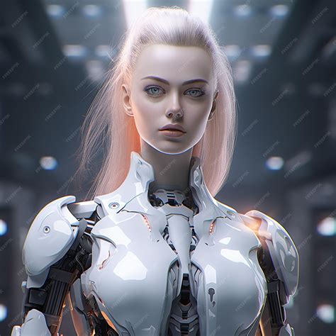 Premium Ai Image A Female Robot With Blue Eyes And A White Headdress