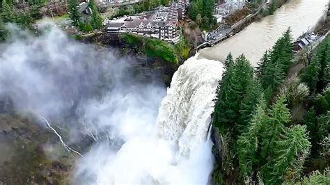 Video Drone Captures Snoqualmie Falls Surging After Major Storm In