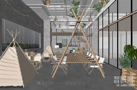 现代露营风主题网红餐厅su模型下载sketchup草图大师模型编号648015027 智鸥网