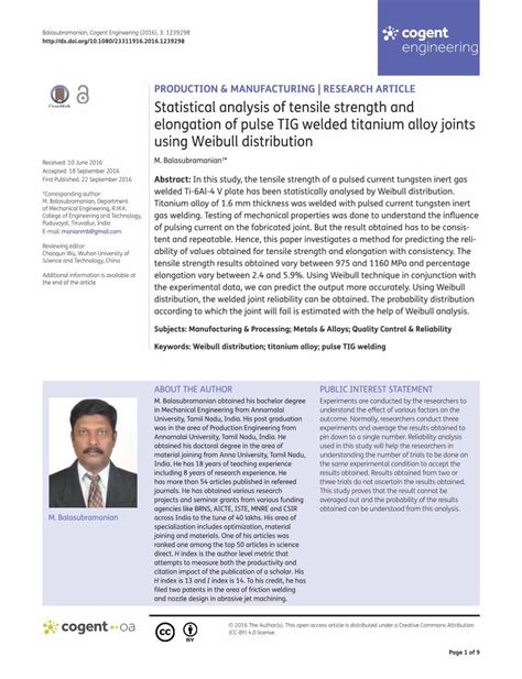 Pdf Statistical Analysis Of Tensile Strength And Elongation Of