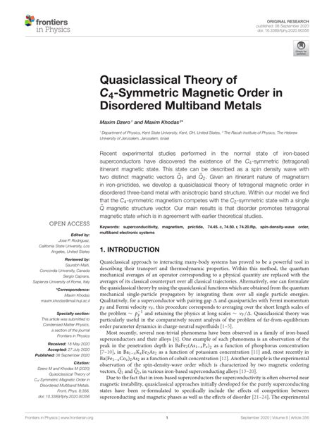 Pdf Quasiclassical Theory Of C4 Symmetric Magnetic Order In Disordered Multiband Metals