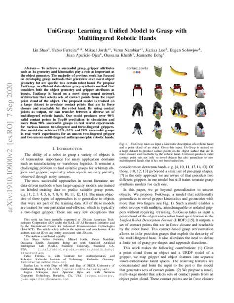 pdf unigrasp learning a unified model to grasp with multifingered