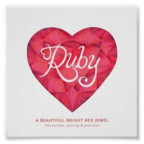 Ruby Name Meaning Watercolor Heart Red Gem Poster Zazzle In 2022