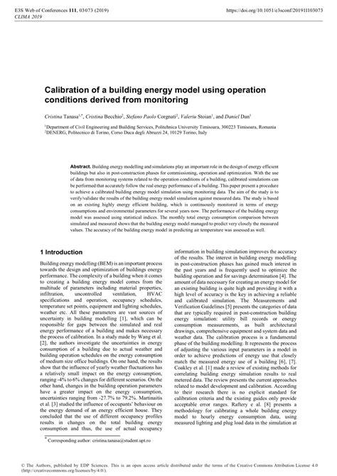 Pdf Calibration Of A Building Energy Model Using Operation Conditions Derived From Monitoring