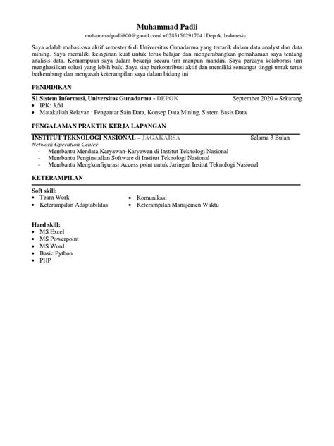 cv muhammad padli data analyst pdf