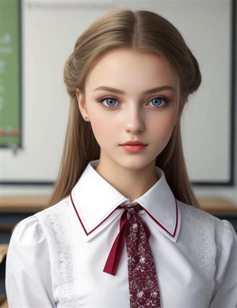 Mujer Hermosa Joven En Uniforme Escolar En El Aula Foto Premium