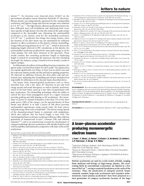 Pdf A Laserplasma Accelerator Producing Monoenergetic Electron Beams