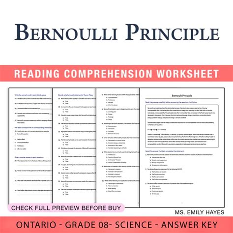 8th Grade Science Bernoulli Principle Worksheet Pdf Answer Key